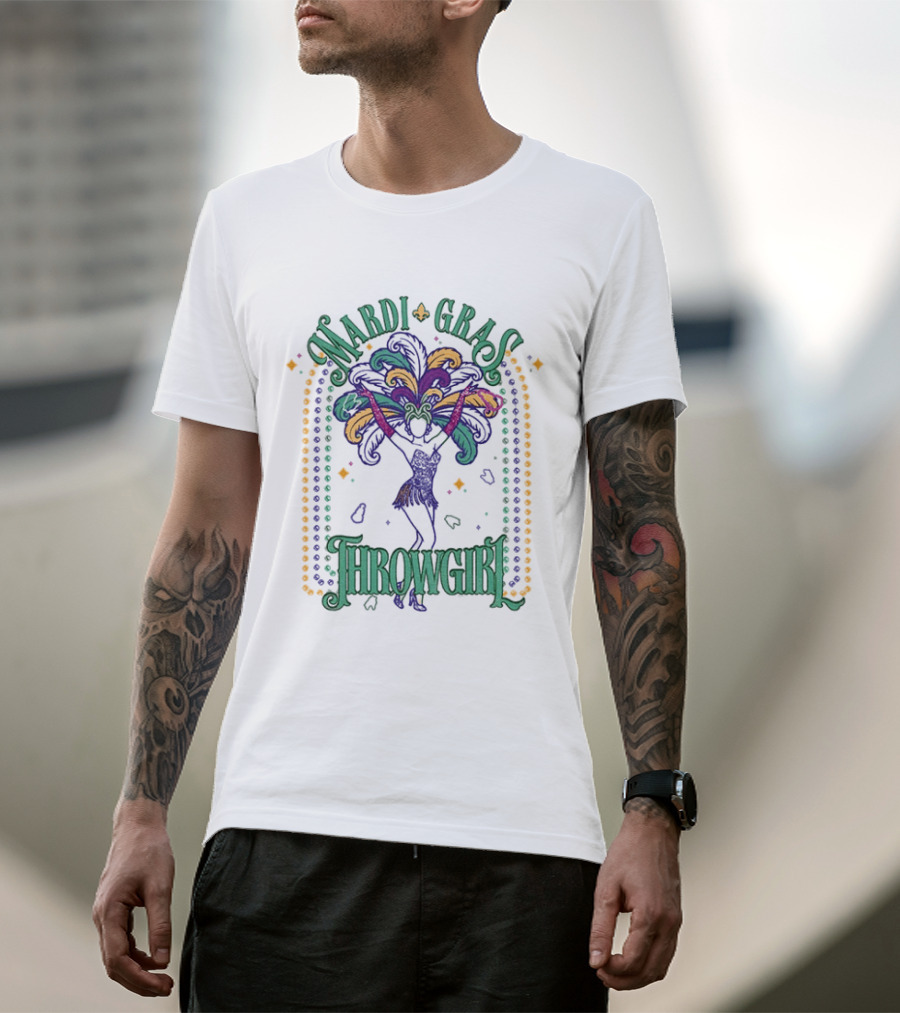 Mardi Gras Throw Girl Feather Dance Costume Celebration T-Shirt