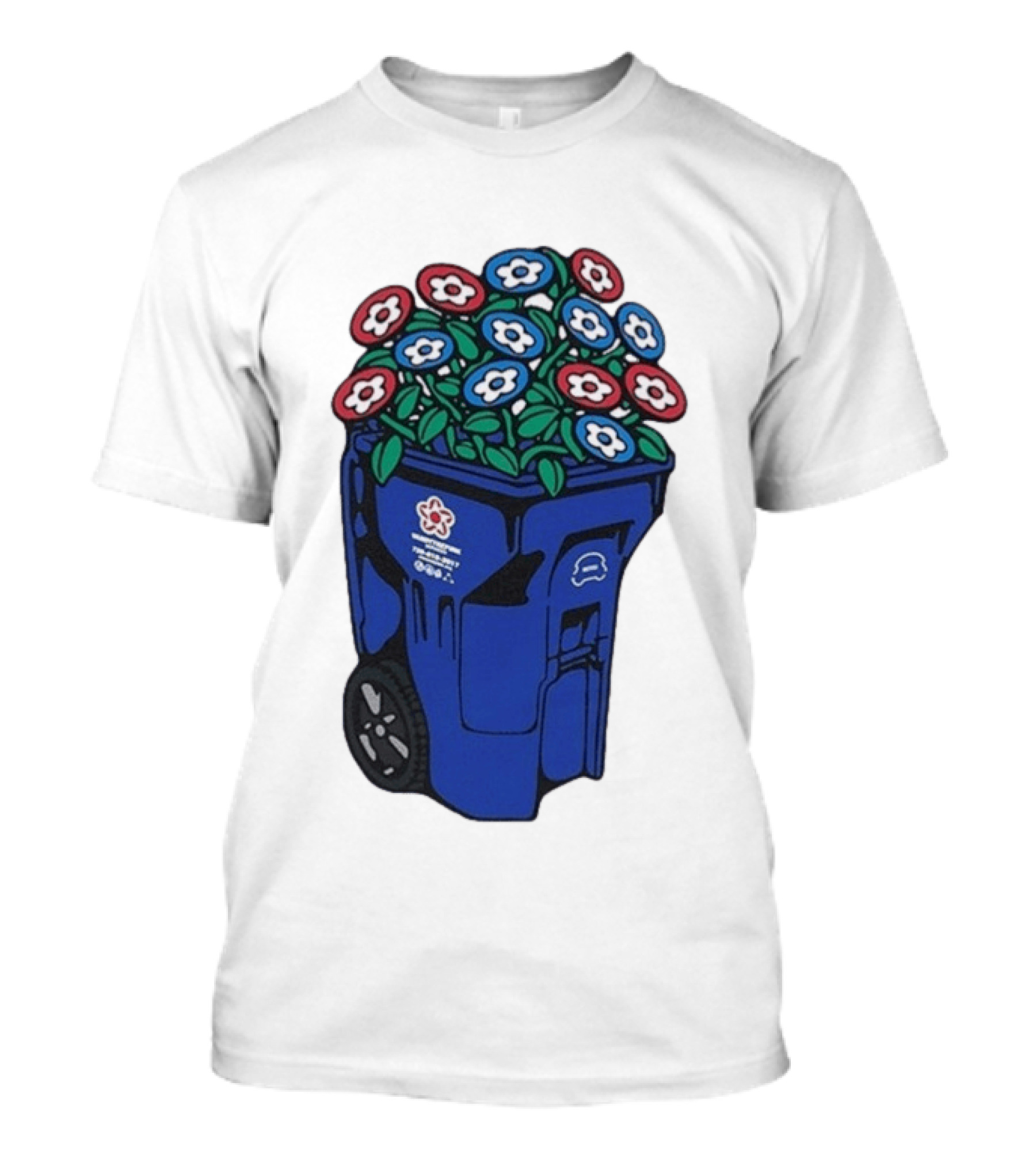 Vandy The Pink Trash Can Blue Recycling Bin Flowers T-Shirt