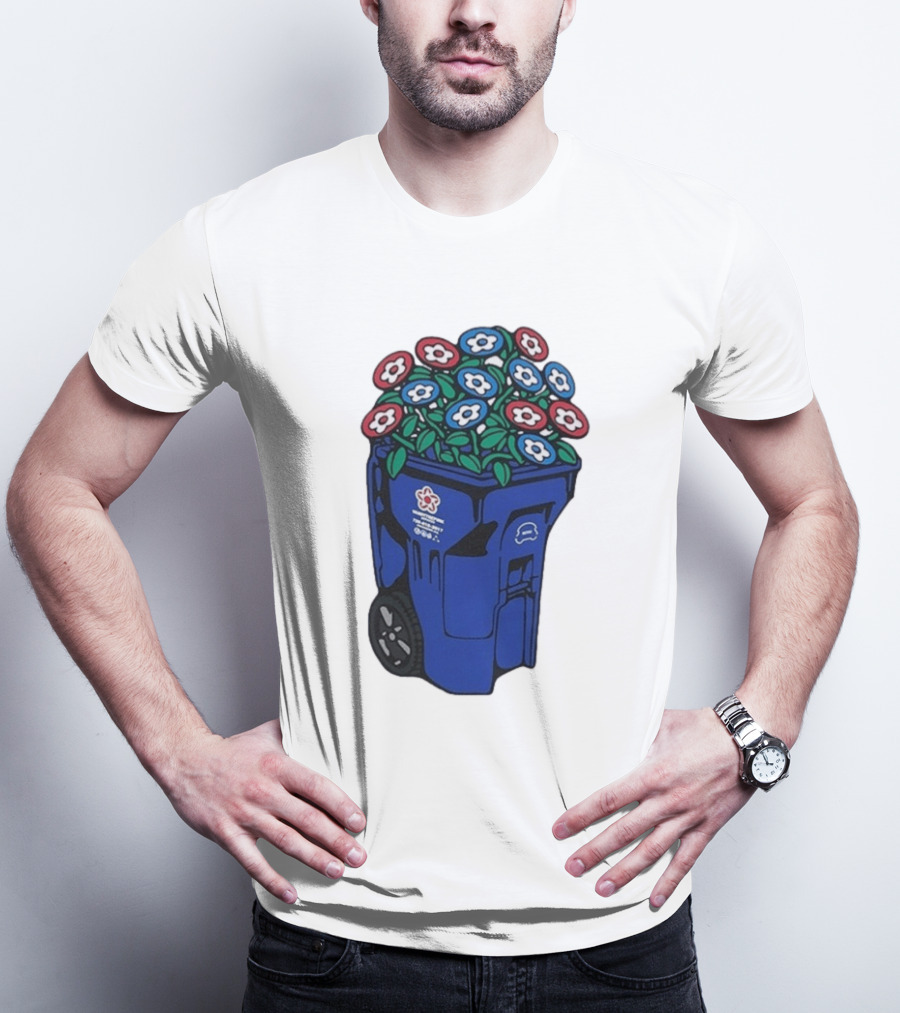 Vandy The Pink Trash Can Blue Recycling Bin Flowers T-Shirt