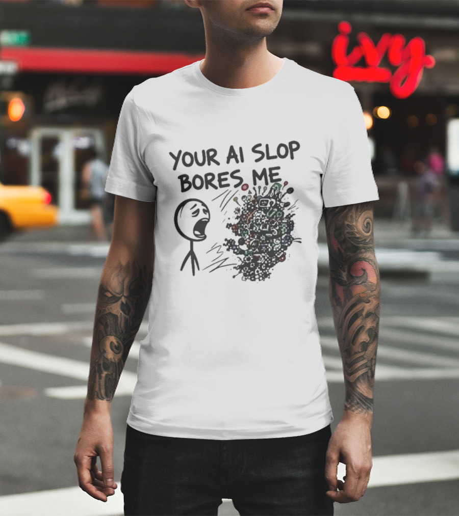 Your AI Slop Bores Me Stick Figure Expression With Colorful Scribbles T-Shirt