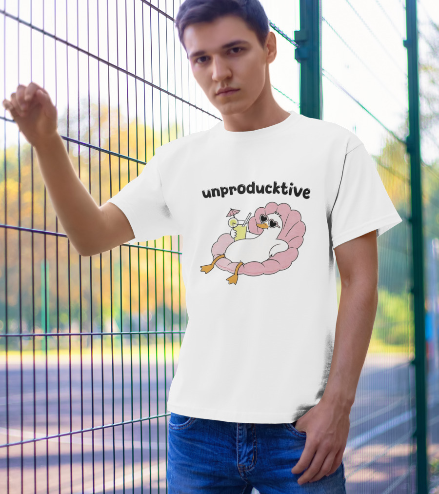 Unproducktive Duck Relaxing In A Shell With A Cocktail Sunglasses Lemonade T-Shirt