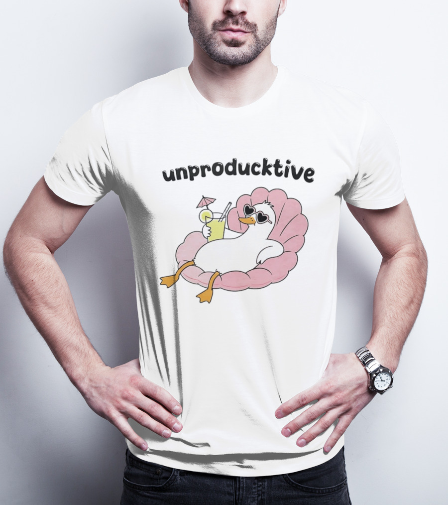 Unproducktive Duck Relaxing In A Shell With A Cocktail Sunglasses Lemonade T-Shirt