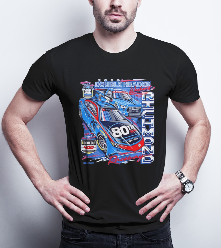 2026 Richmond Raceway Double Header Weekend 80th Anniversary Black Tire 250 Cook Out 400 T-Shirt