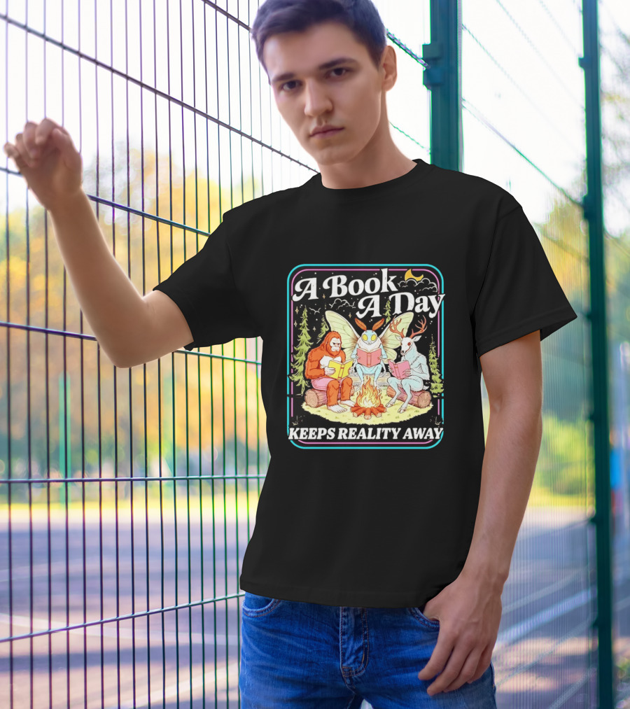 A Book A Day Reading Cryptid Club Campfire Keeps Reality Away T-Shirt