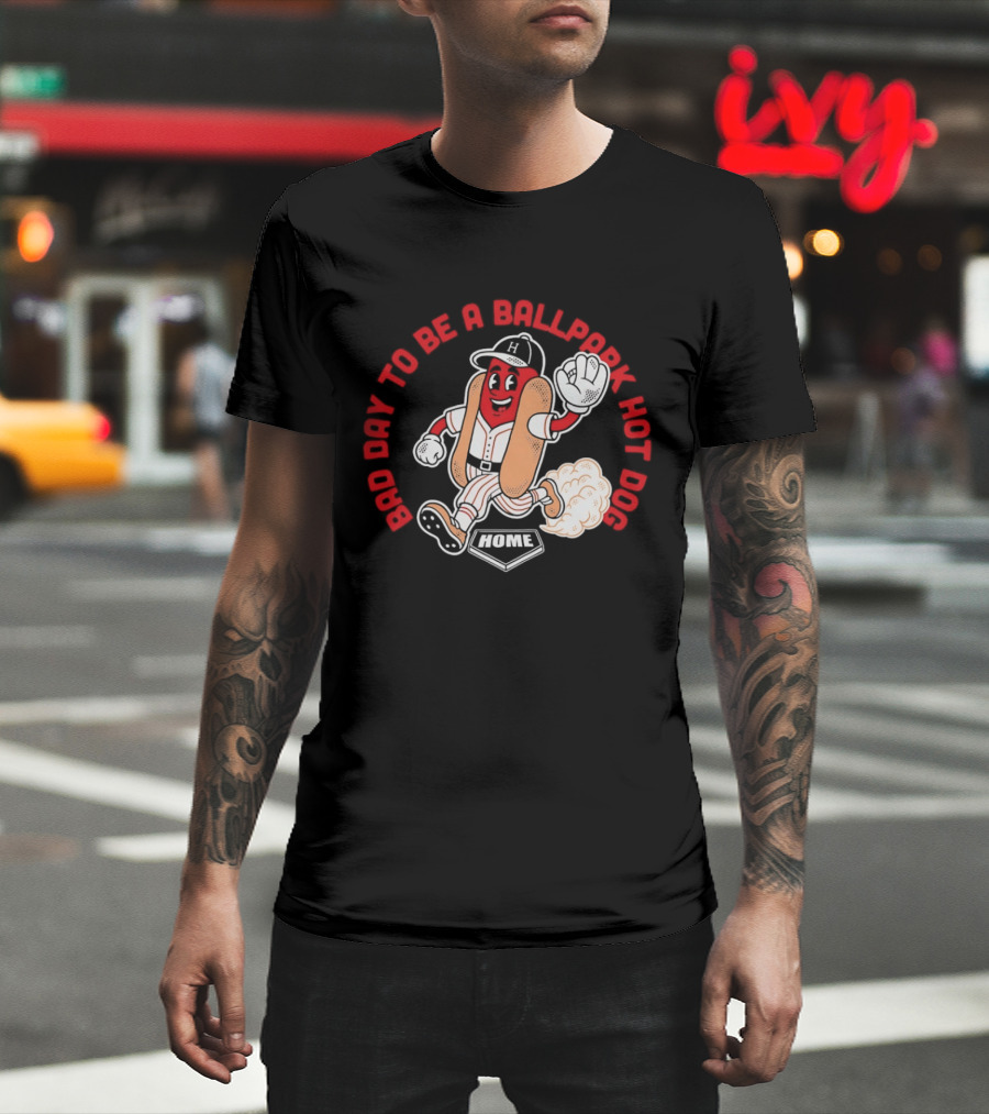 Bad Day To Be A Ballpark Hot Dog Cleveland Baseball Cartoon T-Shirt