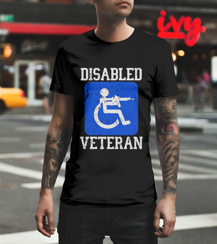 Disabled Veteran Blue Wheelchair Symbol With Gun T-Shirt