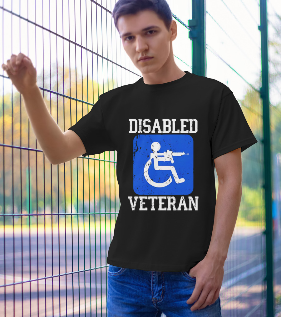 Disabled Veteran Blue Wheelchair Symbol With Gun T-Shirt