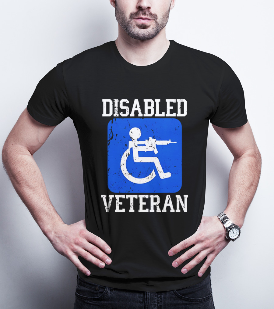 Disabled Veteran Blue Wheelchair Symbol With Gun T-Shirt