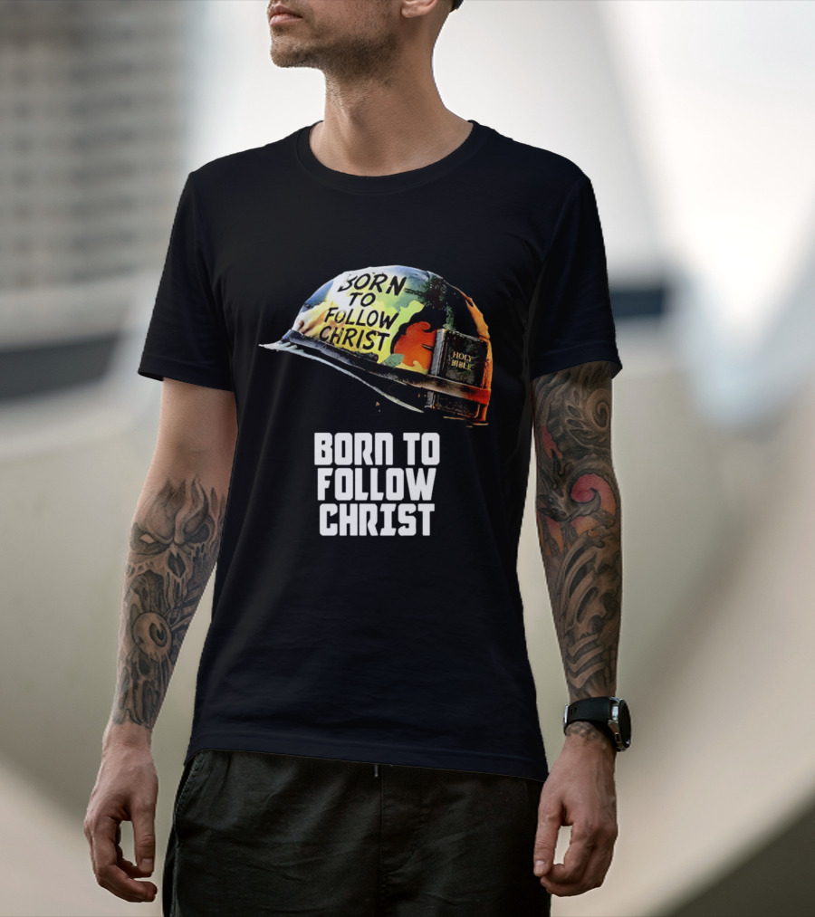 Born To Follow Christ Helmet With Holy Bible Military T-Shirt