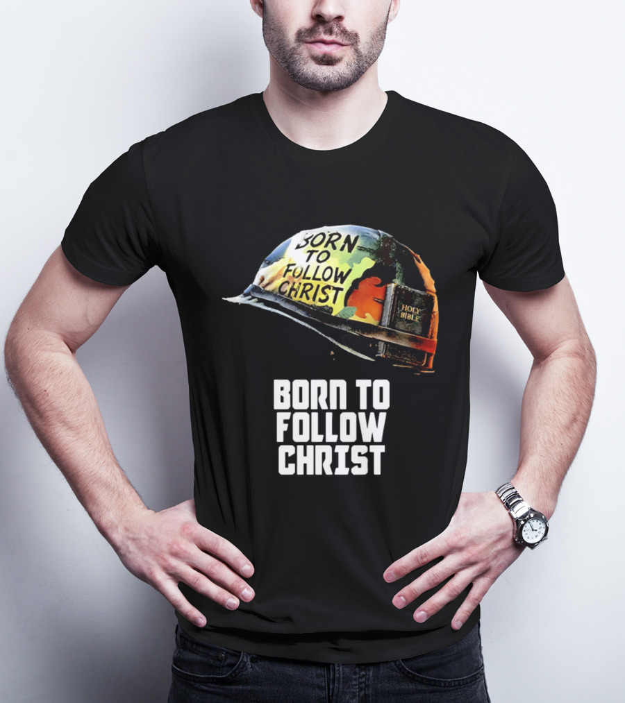 Born To Follow Christ Helmet With Holy Bible Military T-Shirt