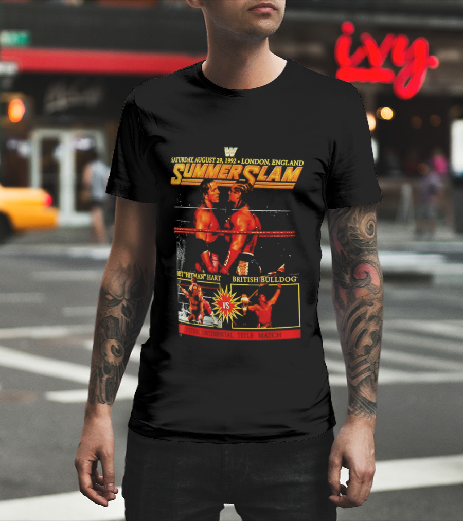 WWF SummerSlam 1992 Bret Hart Vs British Bulldog London England T-Shirt