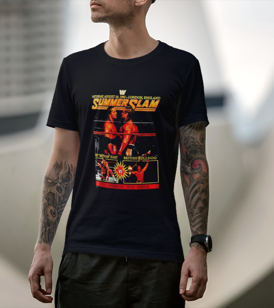 WWF SummerSlam 1992 Bret Hart Vs British Bulldog London England T-Shirt