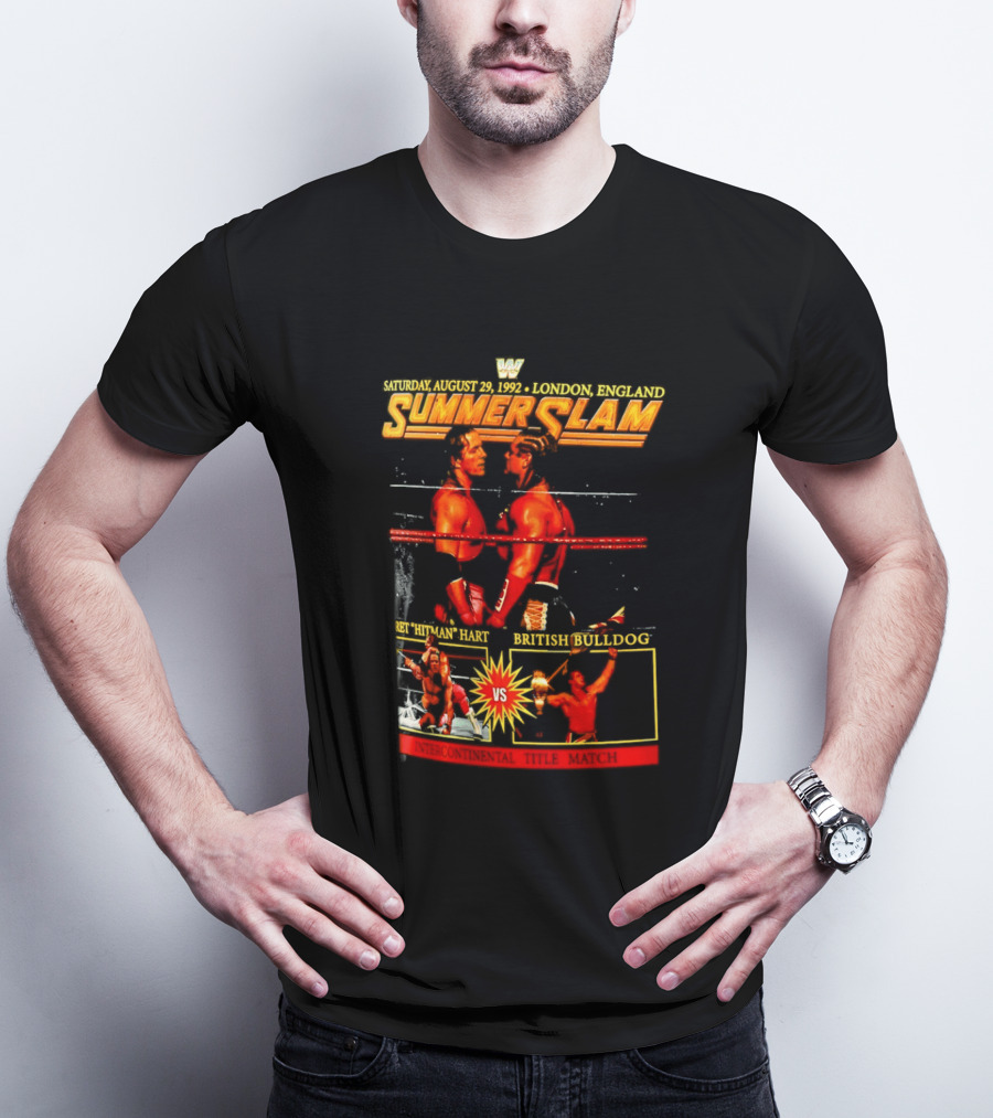 WWF SummerSlam 1992 Bret Hart Vs British Bulldog London England T-Shirt