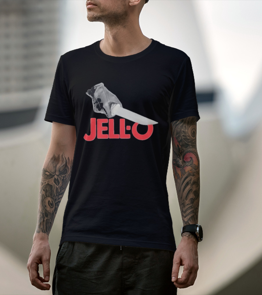 Jello Knife Red Oozing Text And Gloved Dagger T-Shirt
