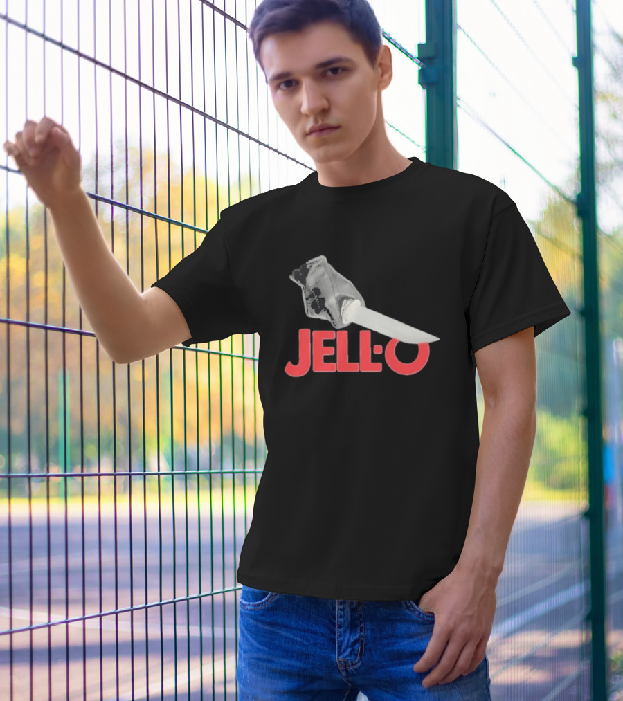 Jello Knife Red Oozing Text And Gloved Dagger T-Shirt