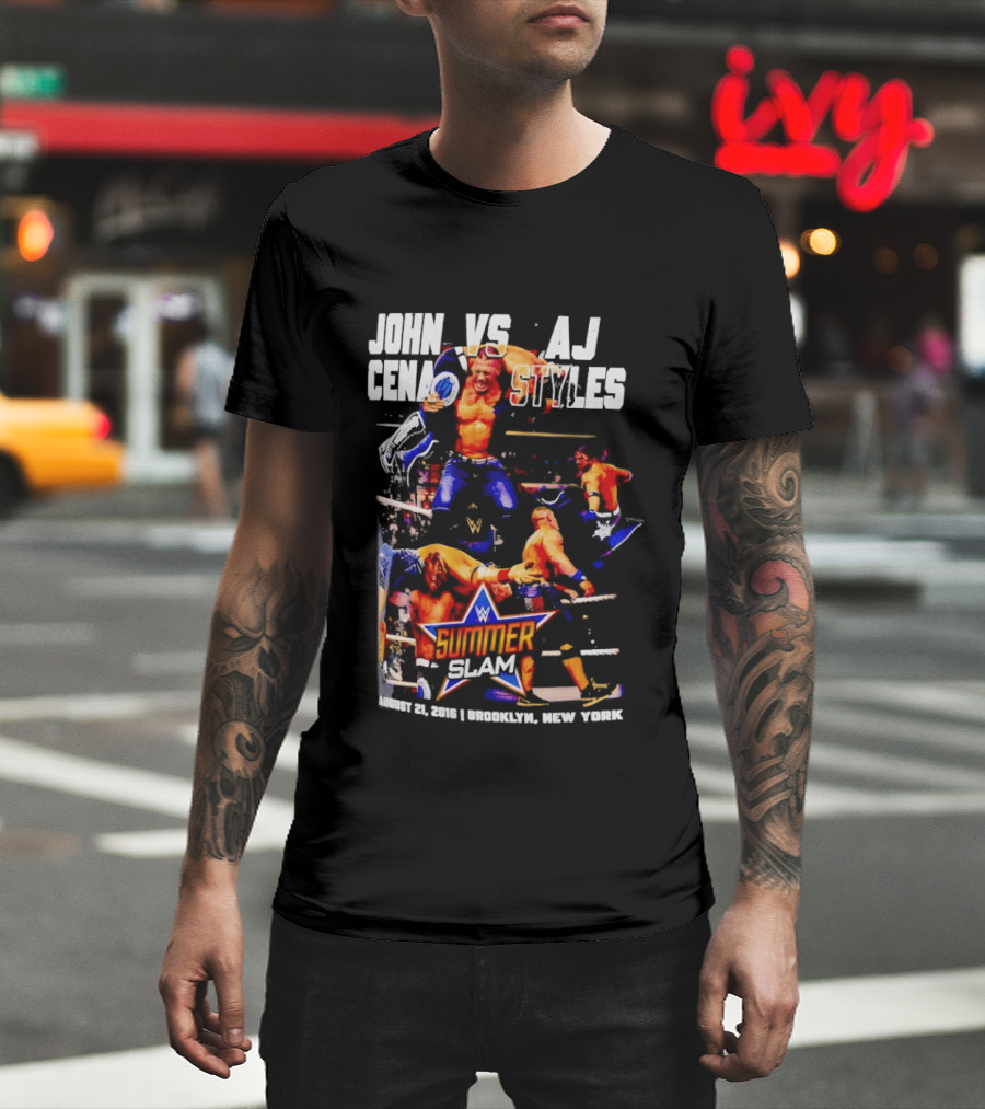 John Cena Vs AJ Styles WWE SummerSlam 2016 Barclays Center August 21 Brooklyn New York T-Shirt