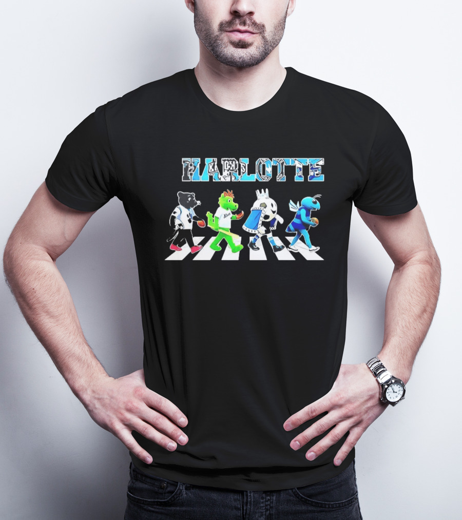 Charlotte Sports Teams Mascots Crossing Abbey Road T-Shirt