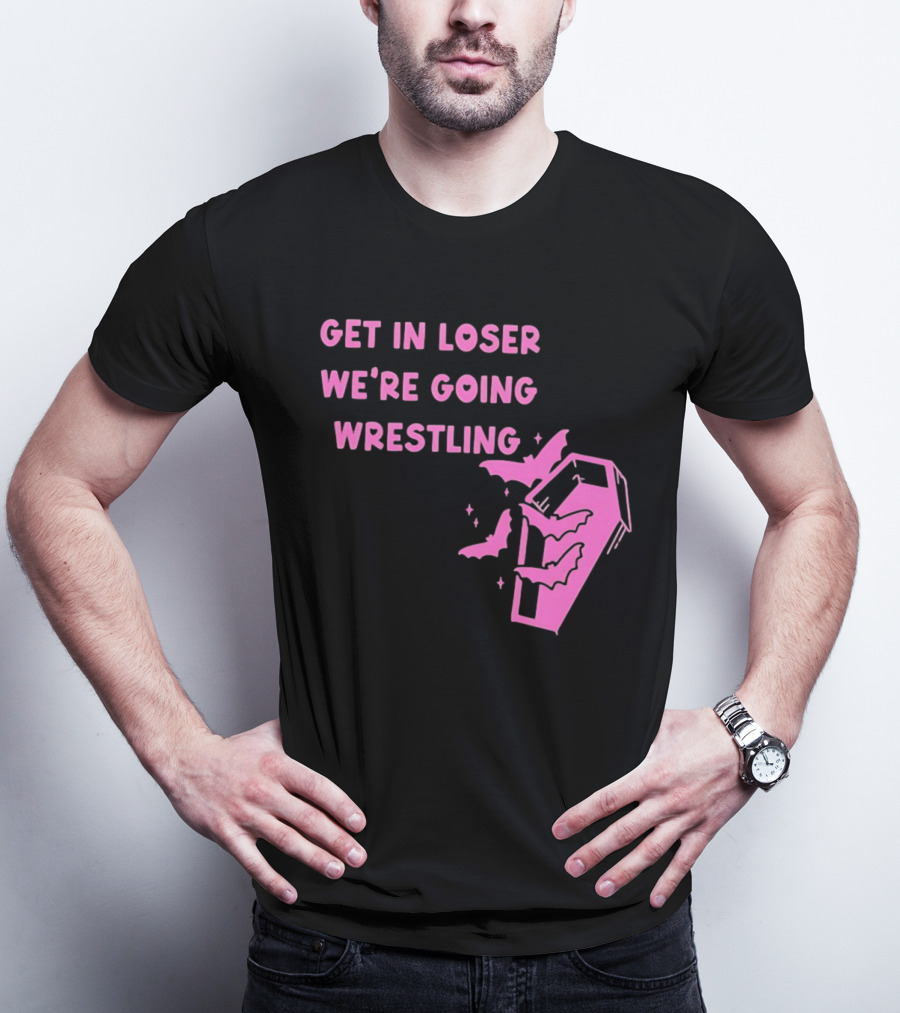 Get In Loser We're Going Wrestling Coffin With Bats And Stars T-Shirt