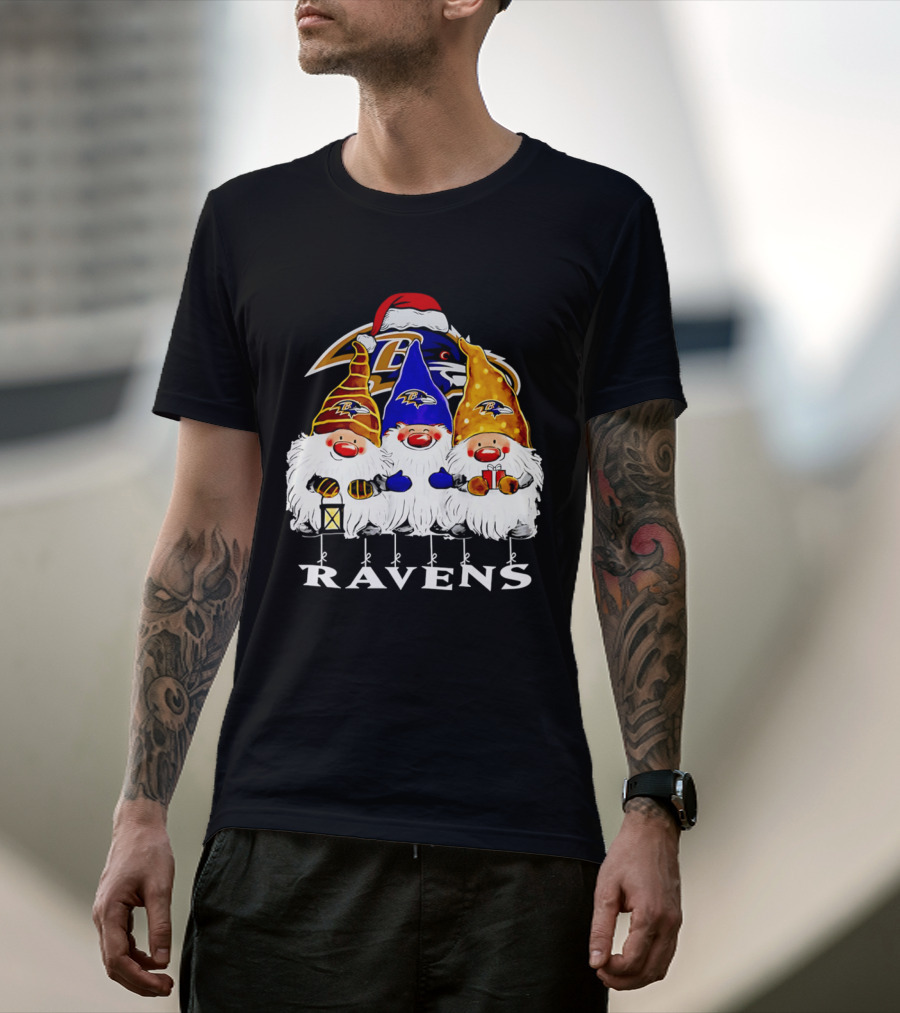 Gnomes Baltimore Ravens Christmas T-Shirt
