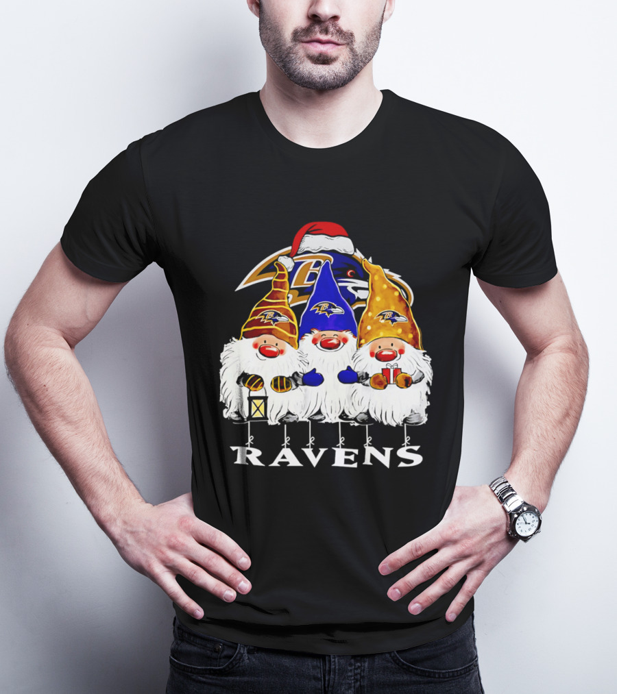 Gnomes Baltimore Ravens Christmas T-Shirt