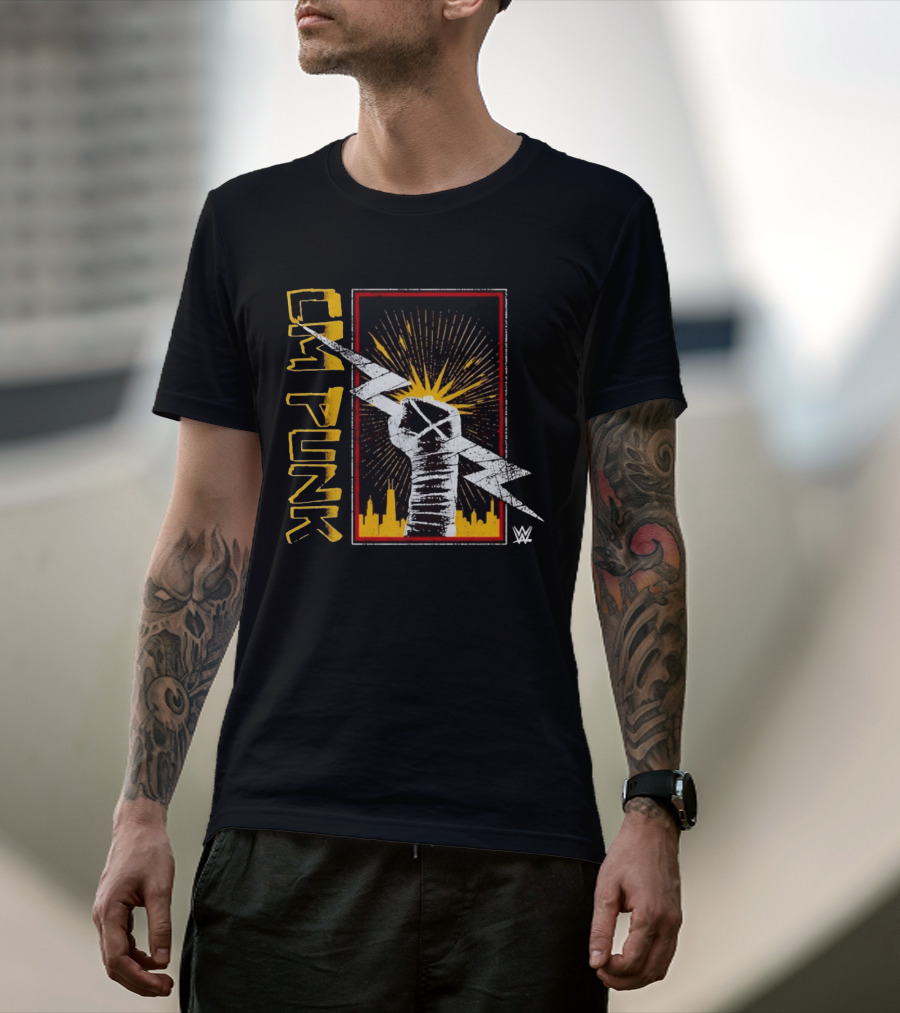 CM Punk WWE Best In The World Lightning Bolt Chicago Skyline Fist T-Shirt