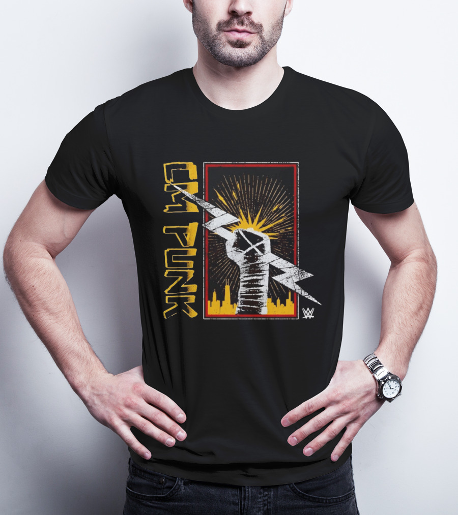 CM Punk WWE Best In The World Lightning Bolt Chicago Skyline Fist T-Shirt