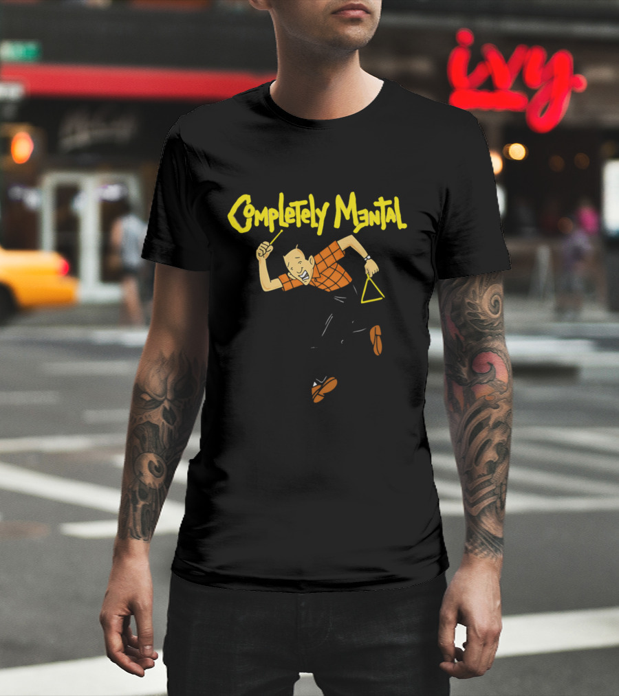 Completely Mental Man With Triangle Instrument Enthusiastic Percussionist T-Shirt