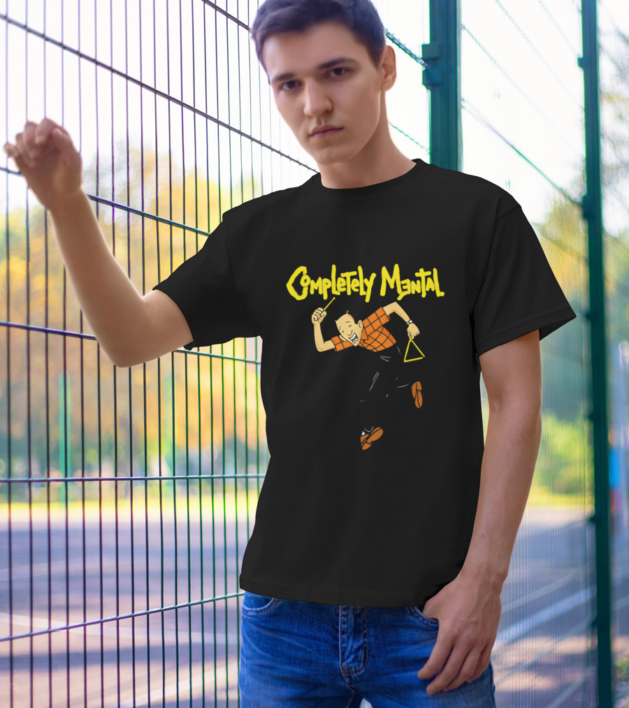 Completely Mental Man With Triangle Instrument Enthusiastic Percussionist T-Shirt