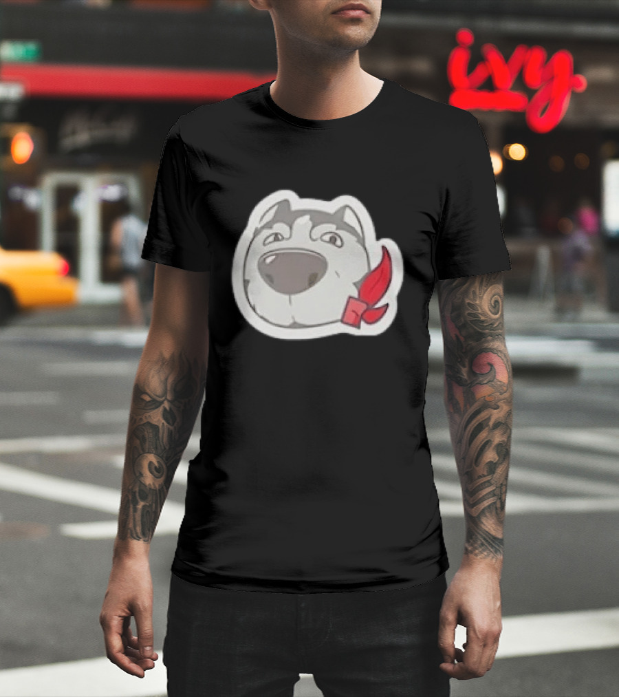 Husky Dog With Red Bandana Puppy Cute Cartoon Face T-Shirt
