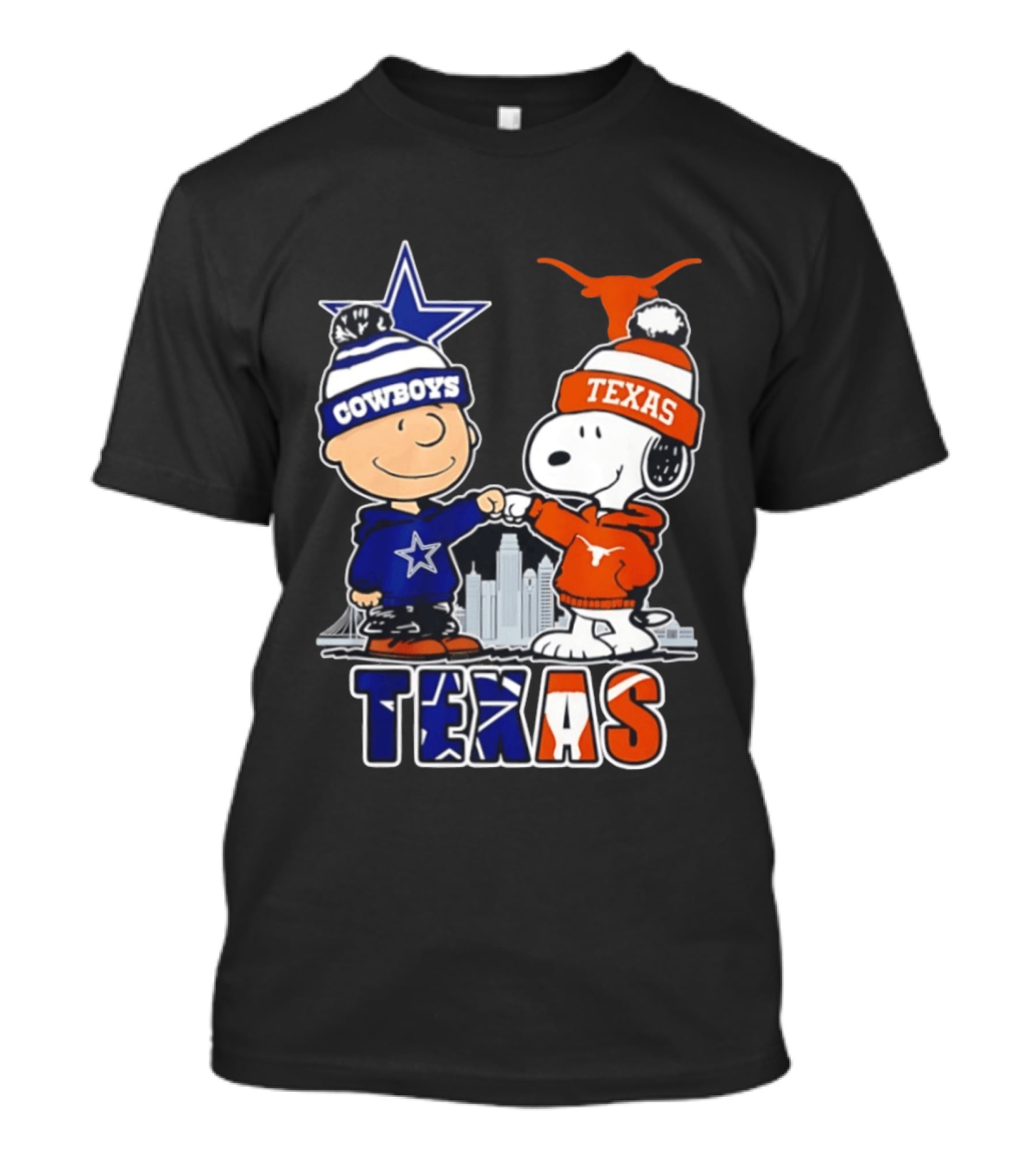 Dallas Cowboys Texas Longhorns Peanuts Characters Stadium Scene T-Shirt