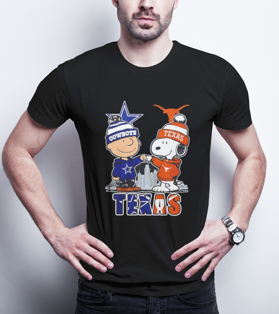 Dallas Cowboys Texas Longhorns Peanuts Characters Stadium Scene T-Shirt