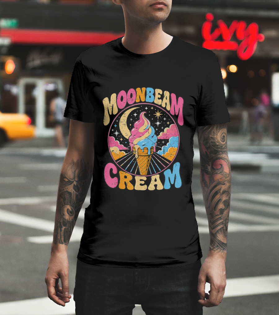 Moonbeam Cream Ice Cream Cone Crescent Moon And Stars T-Shirt