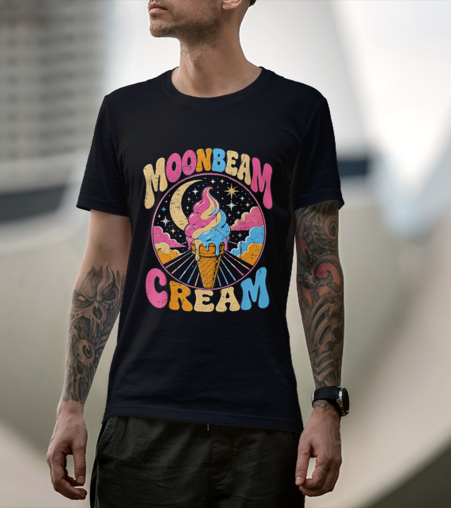 Moonbeam Cream Ice Cream Cone Crescent Moon And Stars T-Shirt