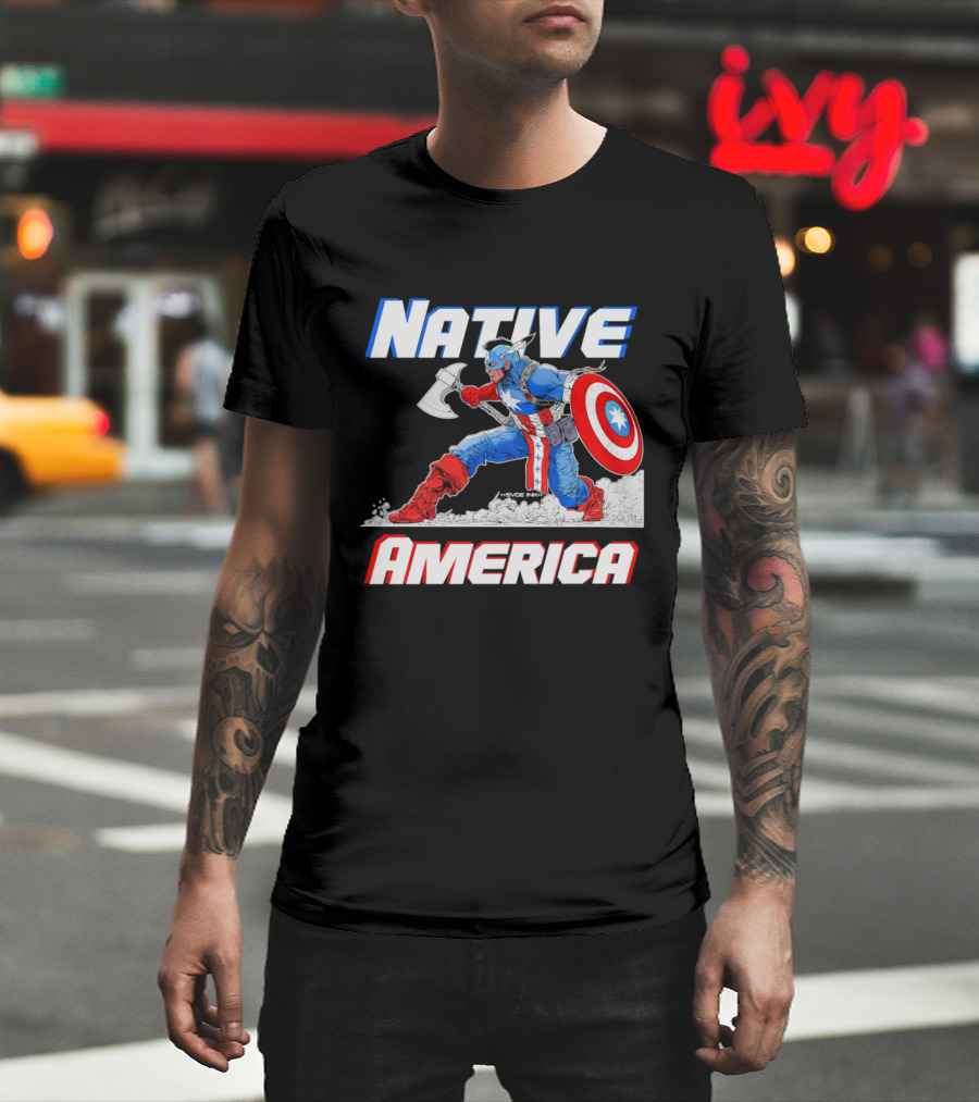 Native America Captain America Axe And Shield Hero T-Shirt