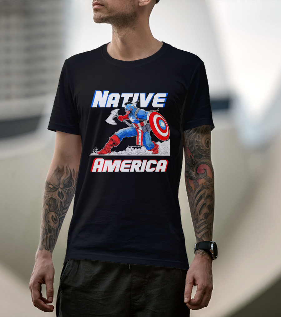 Native America Captain America Axe And Shield Hero T-Shirt