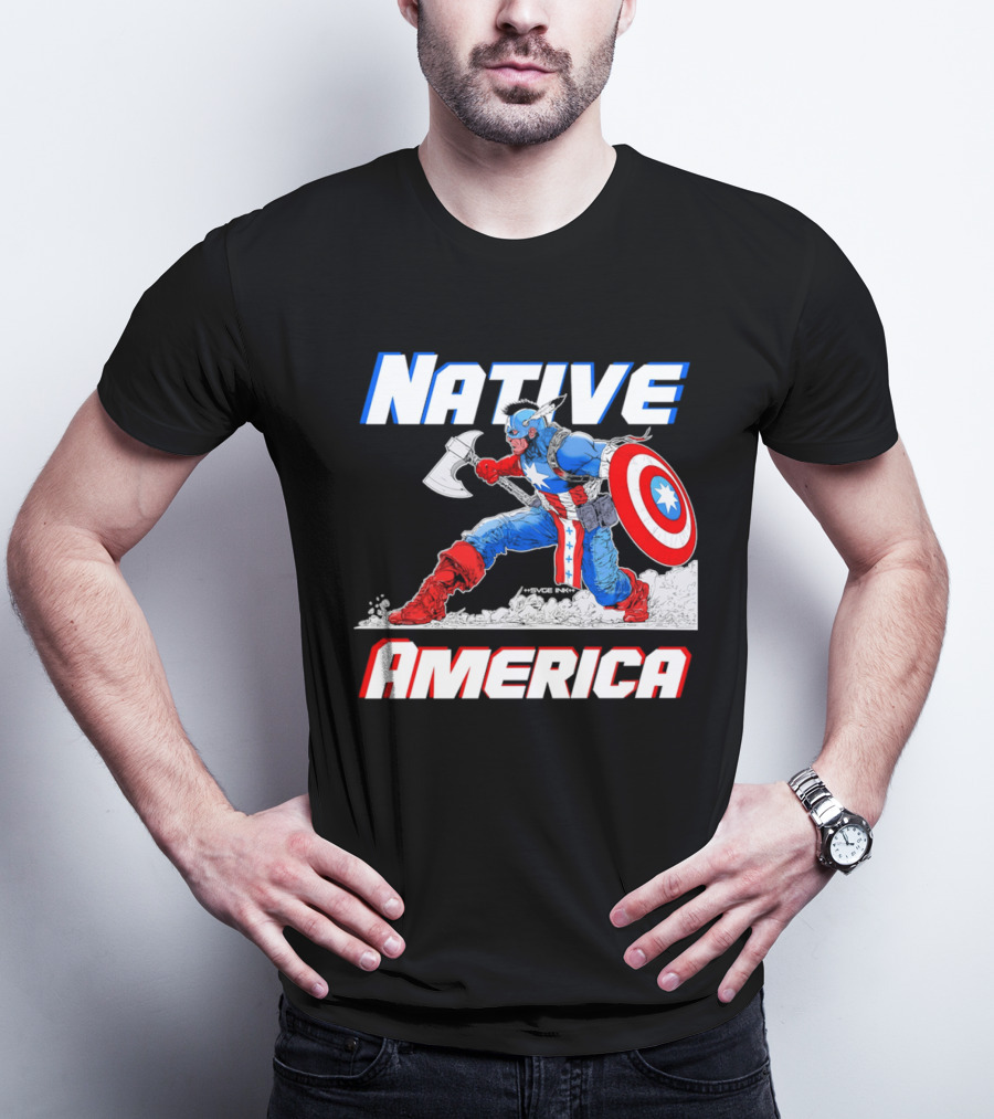 Native America Captain America Axe And Shield Hero T-Shirt