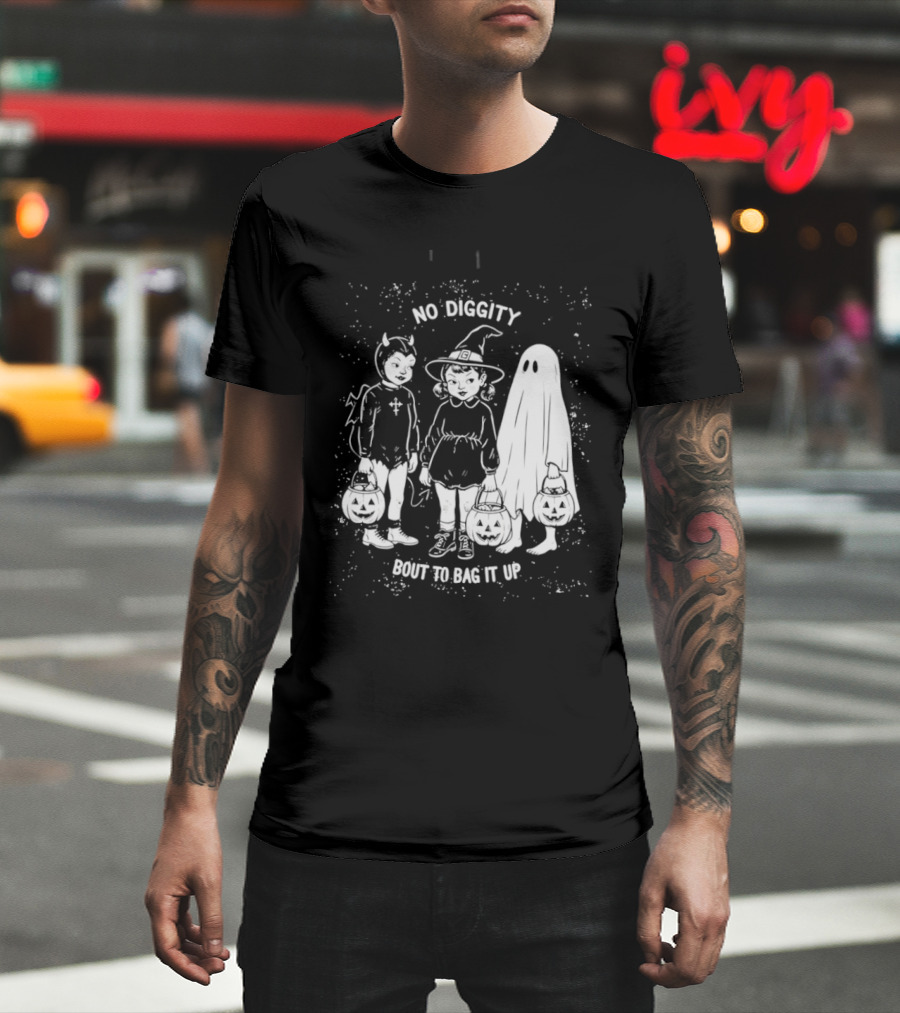 No Diggity Bout To Bag It Up Halloween Ghost Witch Devil Kids Spooky Season T-Shirt