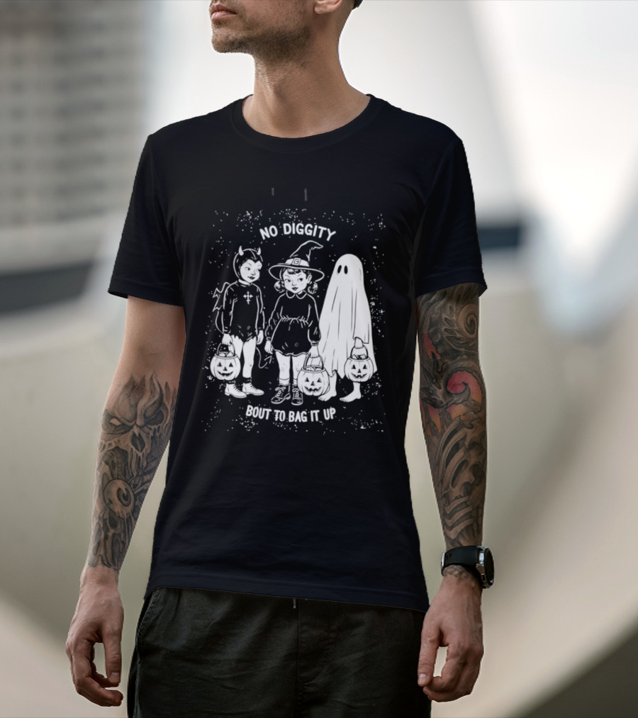 No Diggity Bout To Bag It Up Halloween Ghost Witch Devil Kids Spooky Season T-Shirt