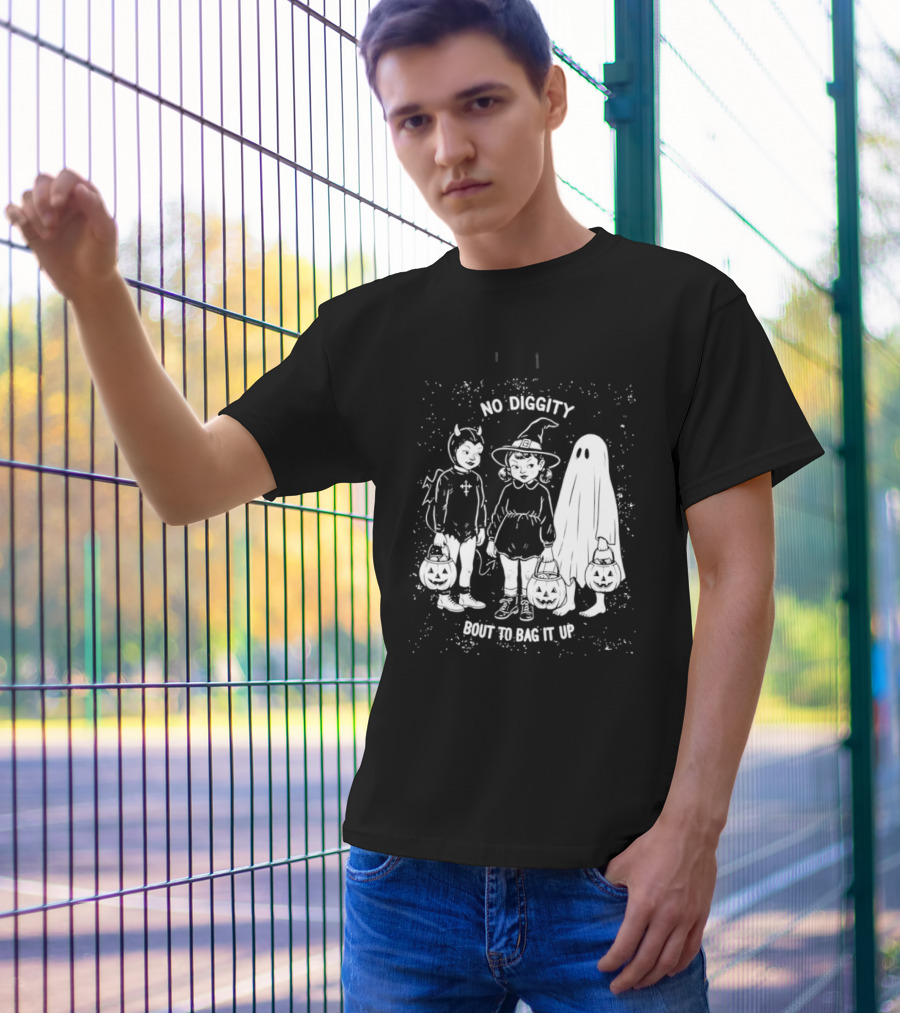 No Diggity Bout To Bag It Up Halloween Ghost Witch Devil Kids Spooky Season T-Shirt