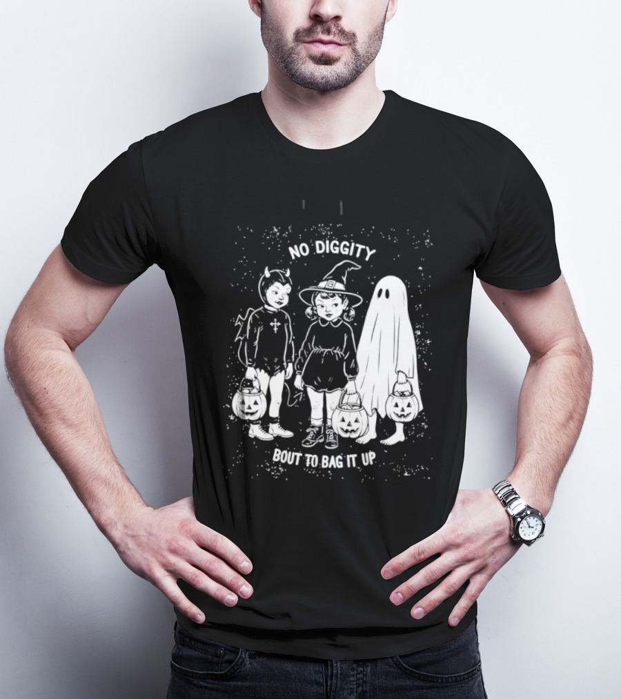 No Diggity Bout To Bag It Up Halloween Ghost Witch Devil Kids Spooky Season T-Shirt