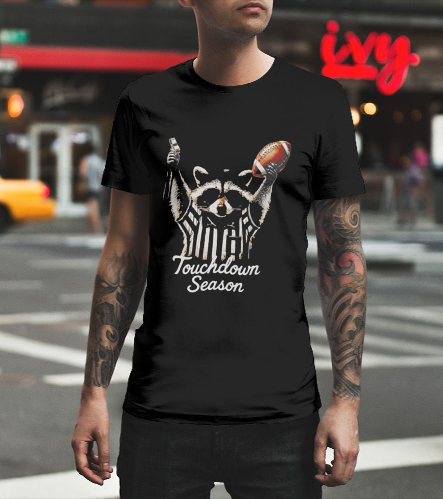 Raccoon Referee Touchdown Season Football Humor T-Shirt