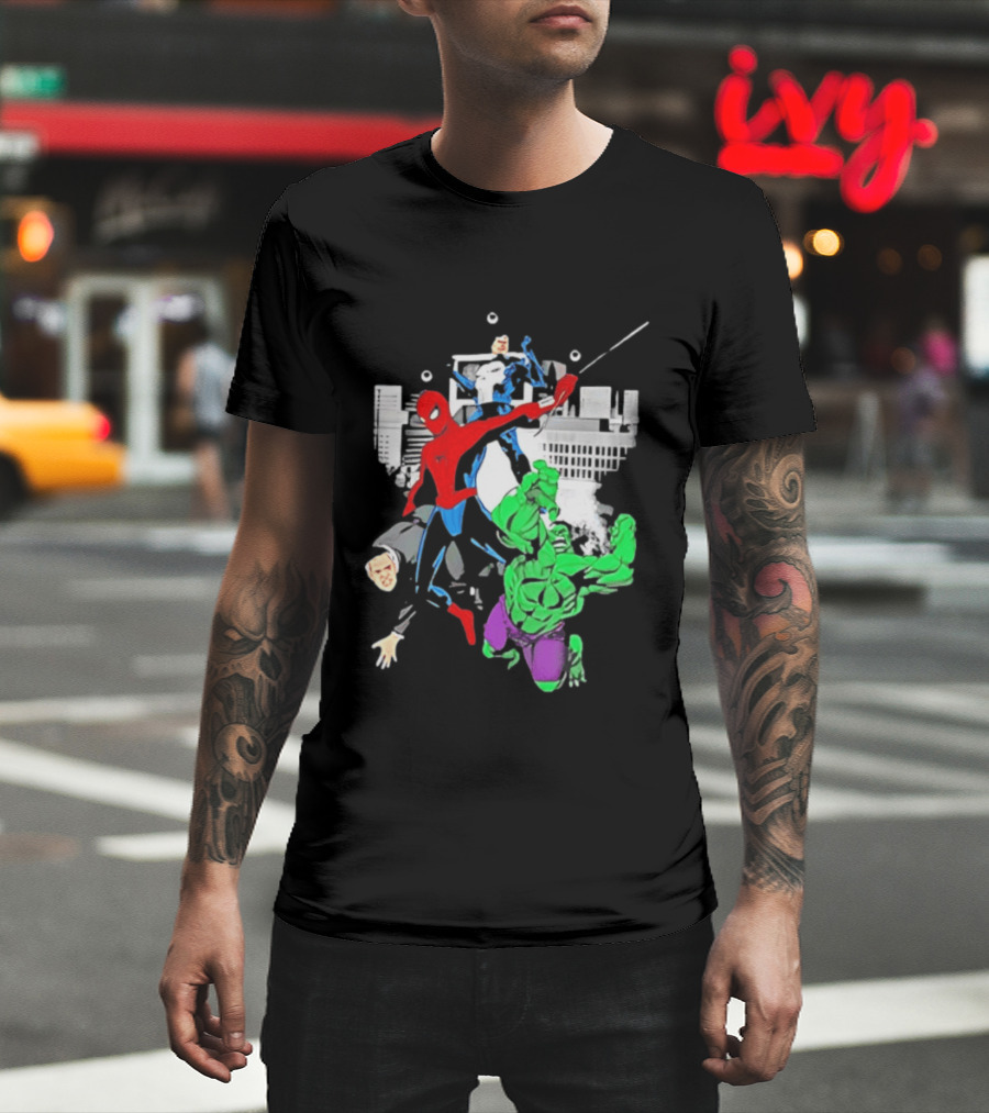 Spider Man The Punisher And The Hulk Marvel Comic Heroes Collage T-Shirt