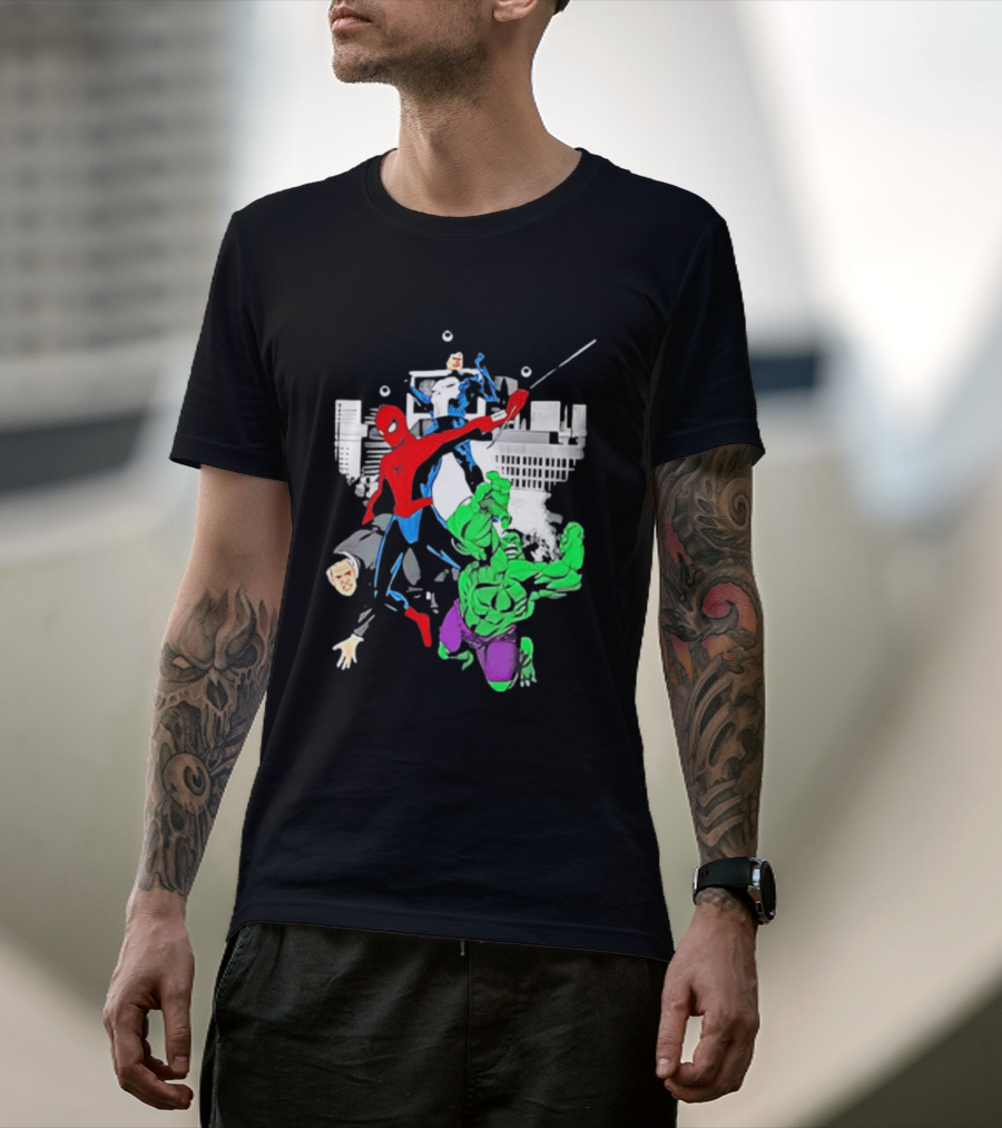 Spider Man The Punisher And The Hulk Marvel Comic Heroes Collage T-Shirt