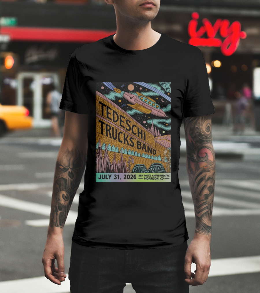 Tedeschi Trucks Band Red Rocks Concert July 31 2026 Morrison CO Spaceship T-Shirt
