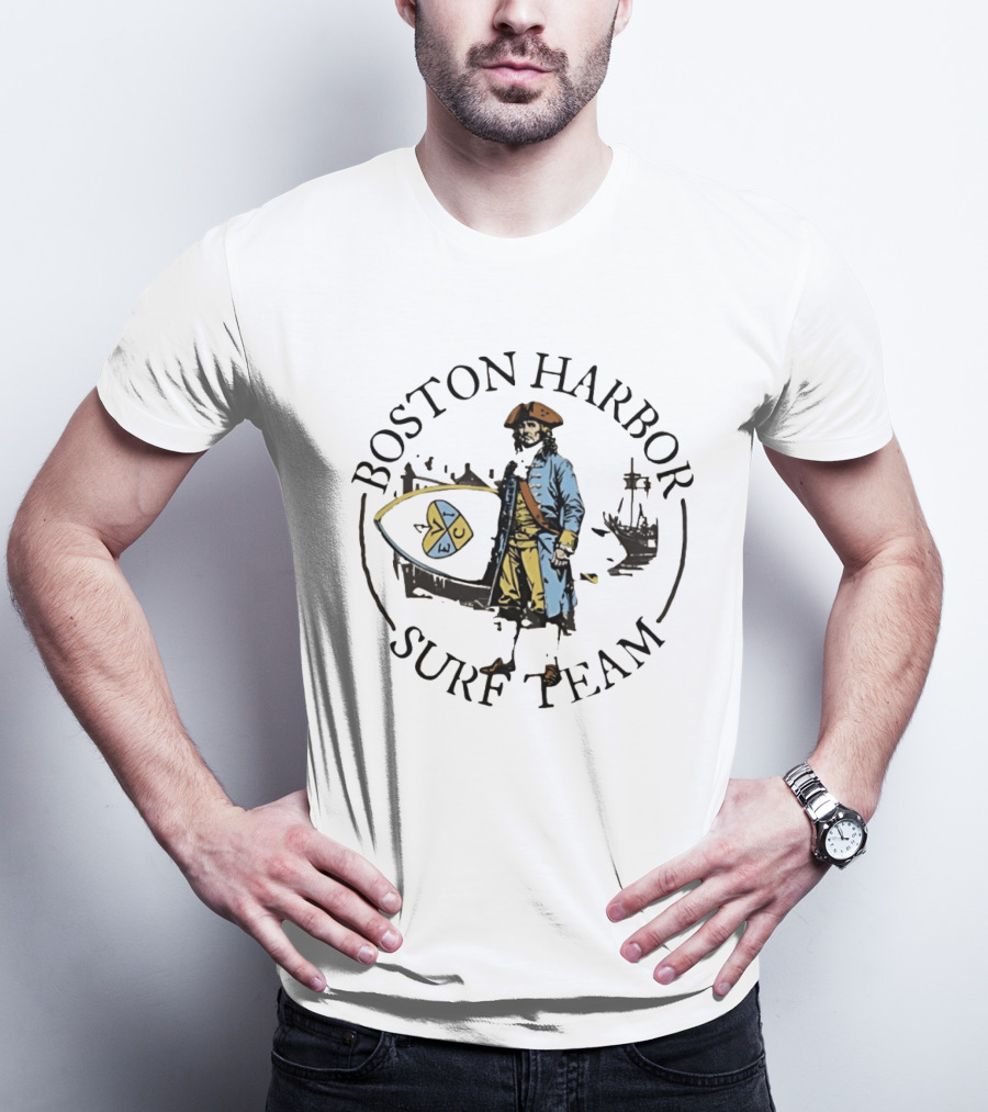 Boston Harbor Surf Team Vintage Sailor With Surfboard T-Shirt