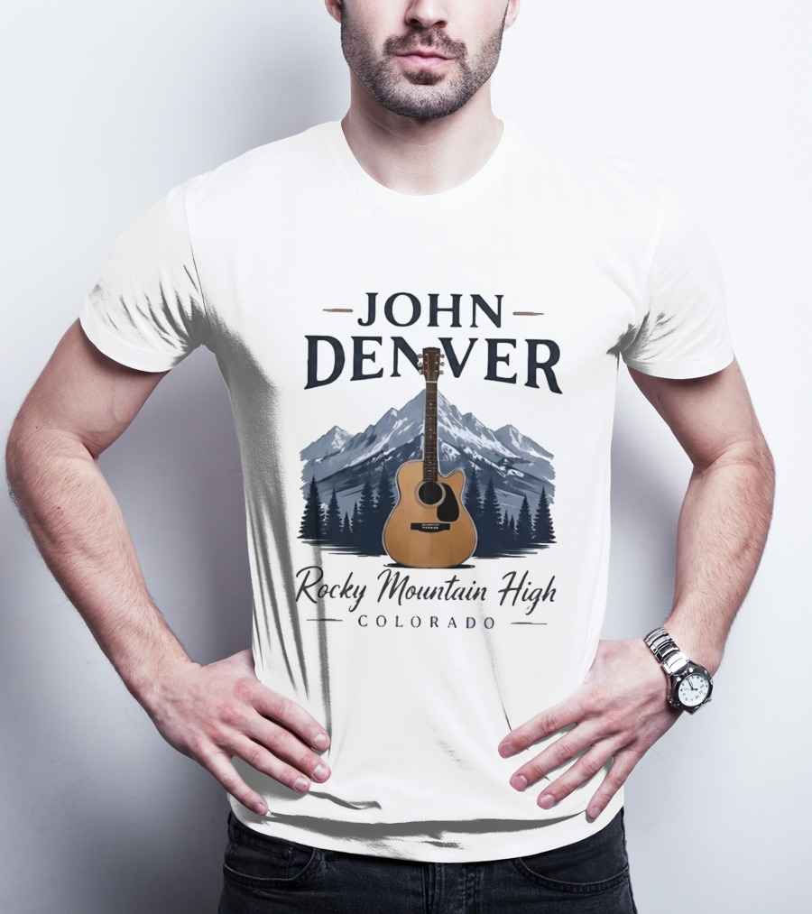 John Denver Rocky Mountain High Colorado Guitar Mountain Scene T-Shirt