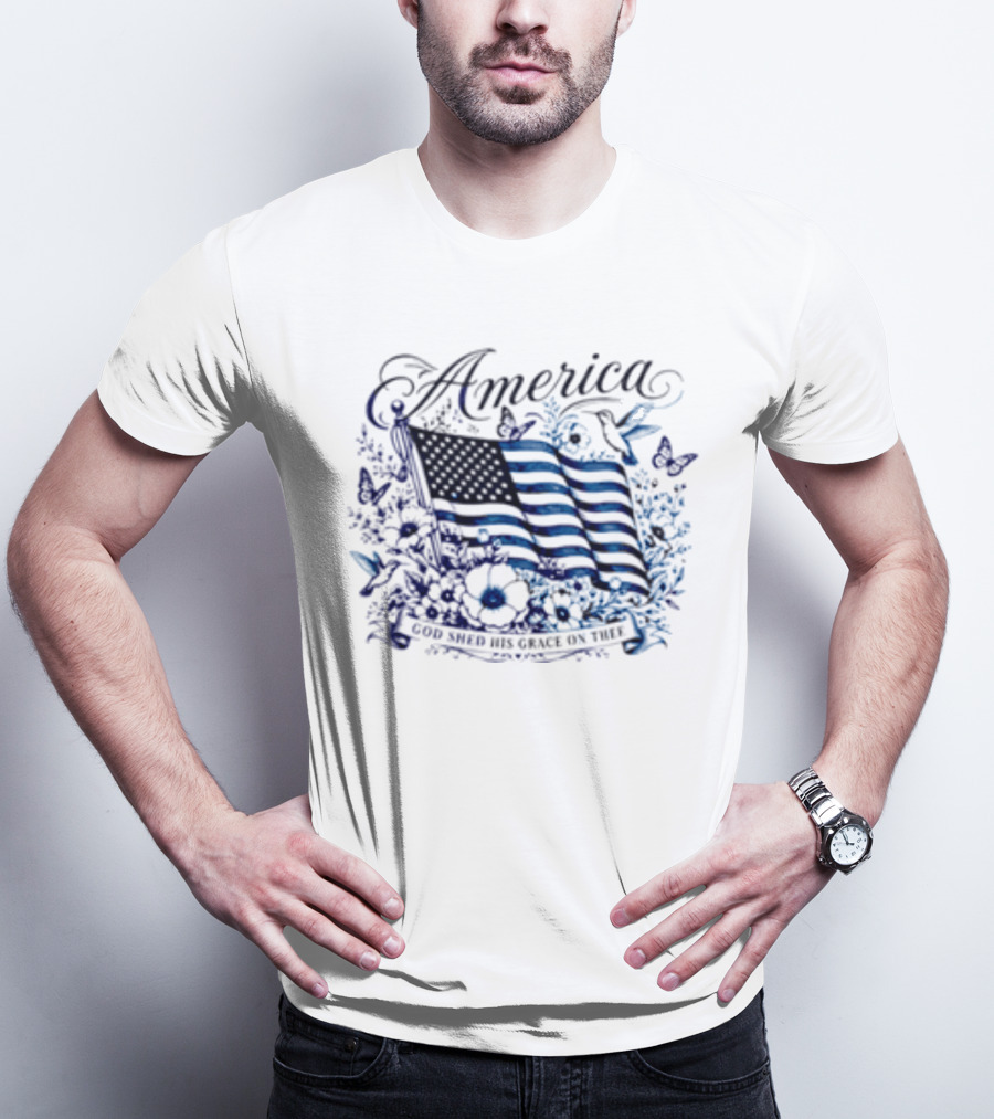 America God Shed His Grace On Thee Flag And Nature T-Shirt