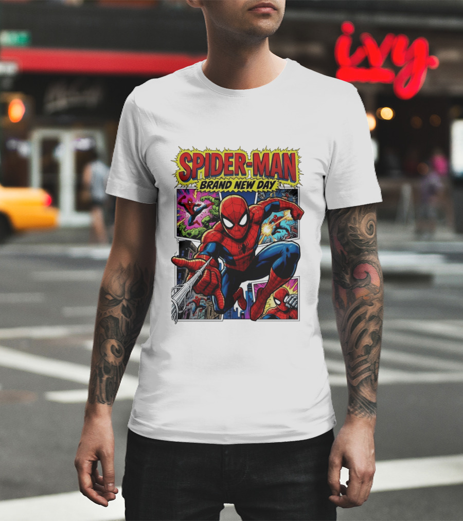 Spider Man Brand New Day Collage Marvel Comic Adventure T-Shirt