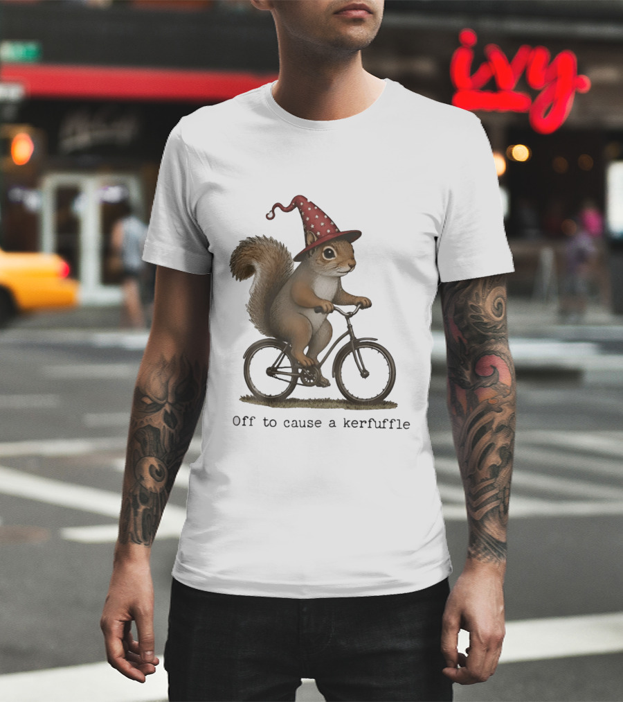Squirrel In Wizard Hat Riding Bicycle Off To Cause A Kerfuffle T-Shirt
