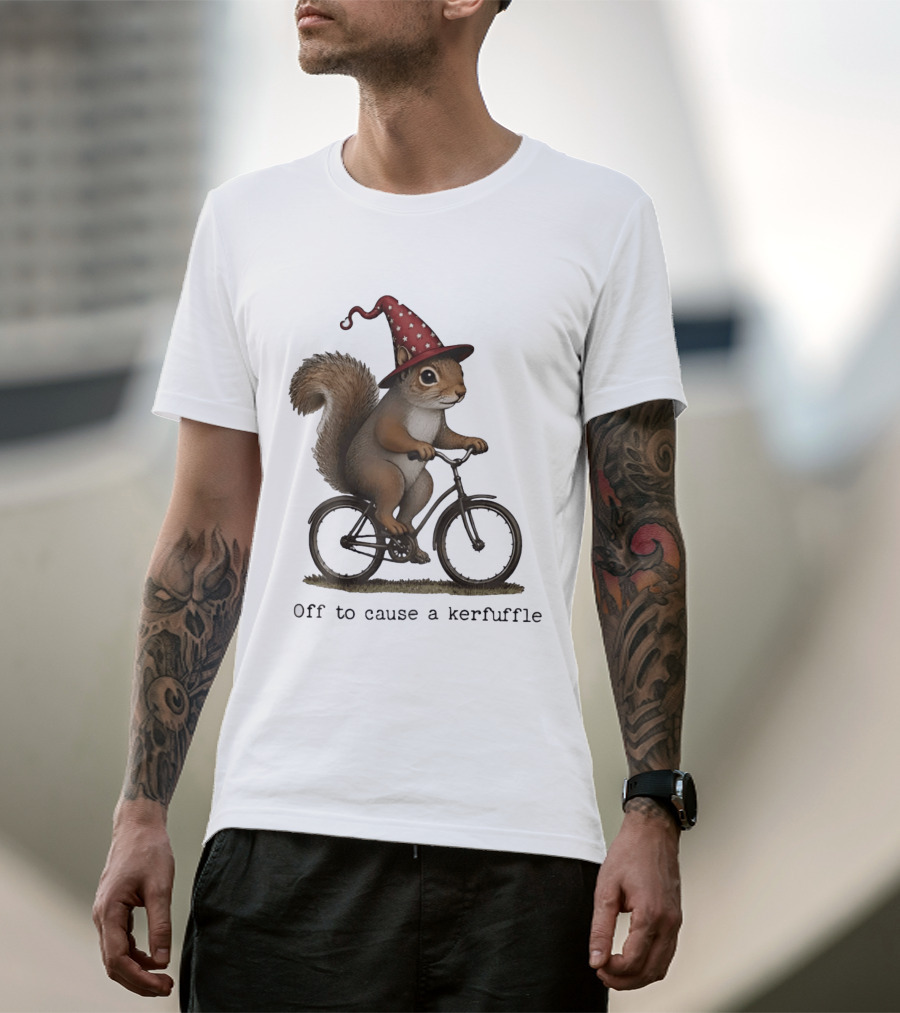 Squirrel In Wizard Hat Riding Bicycle Off To Cause A Kerfuffle T-Shirt